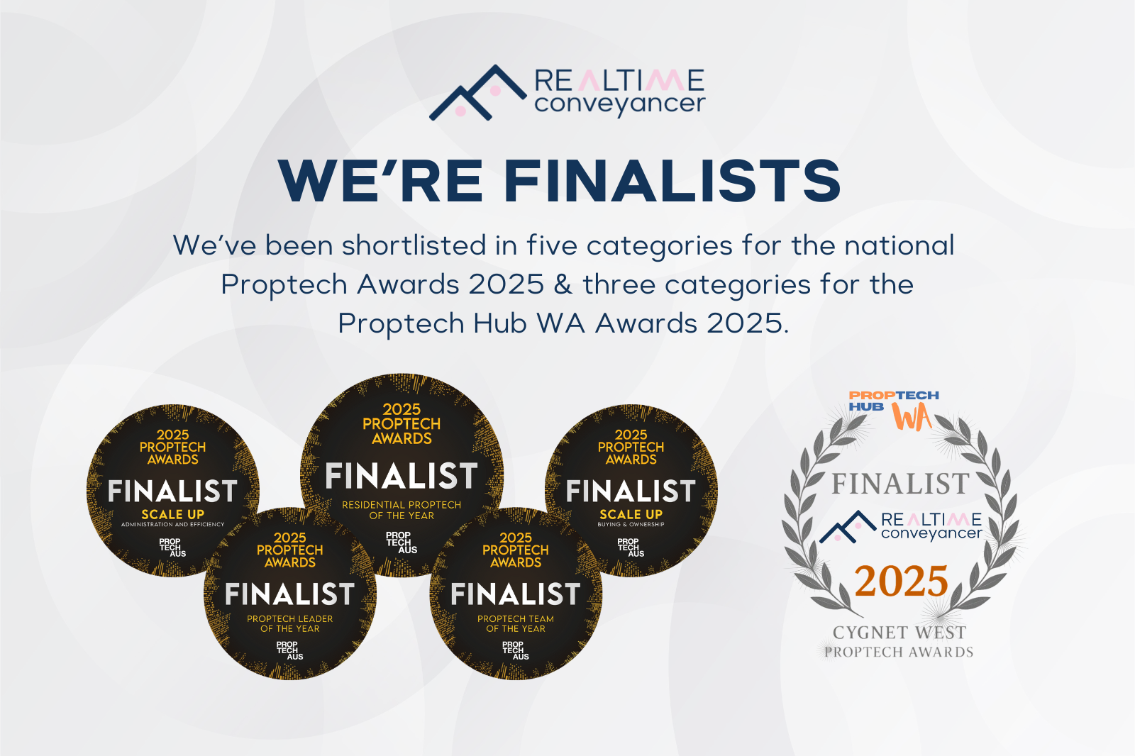 Realtime Conveyancer is a multi-award finalist in the 2025 Proptech Awards and Proptech Hub WA ...
